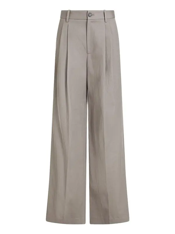 NILI LOTAN Flavie Cotton And Linen-blend Twill Wide-leg Pants - Gray