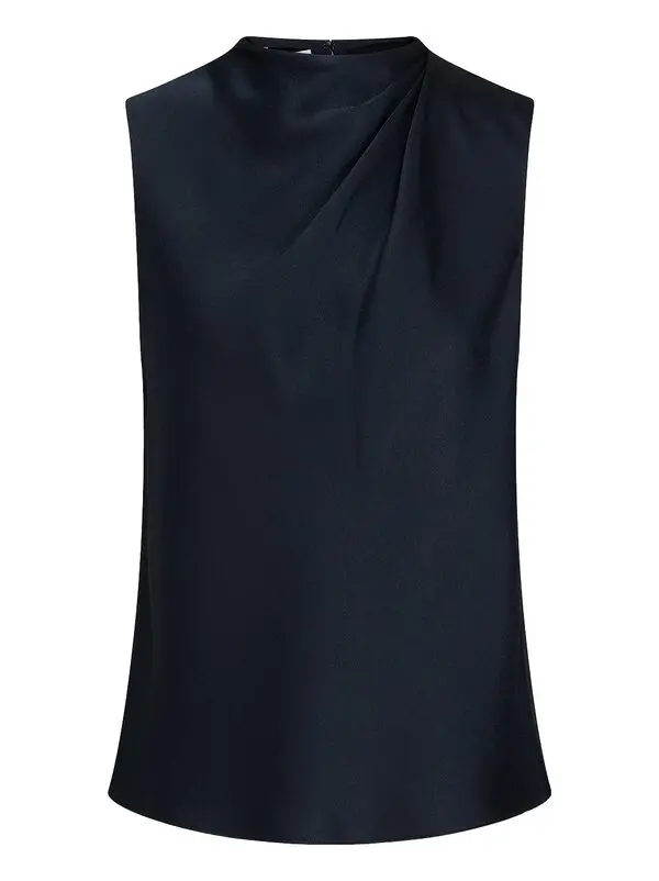 Vince Pleated Satin-crepe Top - Navy
