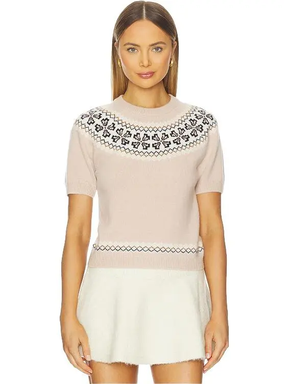 FRAME The Short Sleeve Cashmere Fairisle - Pink Sand