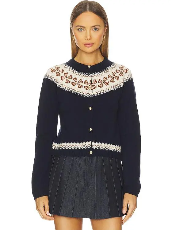 FRAME Cashmere Fairisle Cardigan - Navy