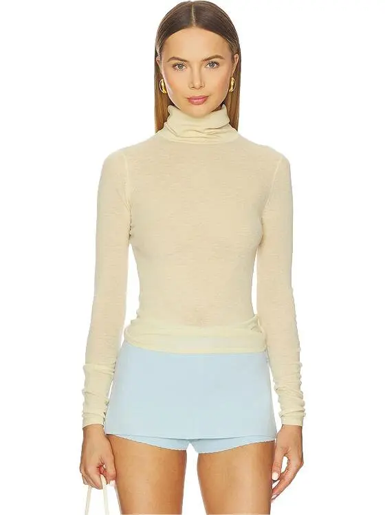 WHITE & WARREN Superfine Cashmere Blend Turtleneck Top - Buttercream Yellow