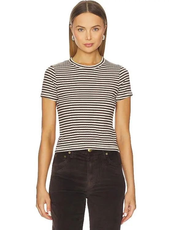 Rag & Bone Luca Stripe Rib Baby Tee - Ivory Brown Multi