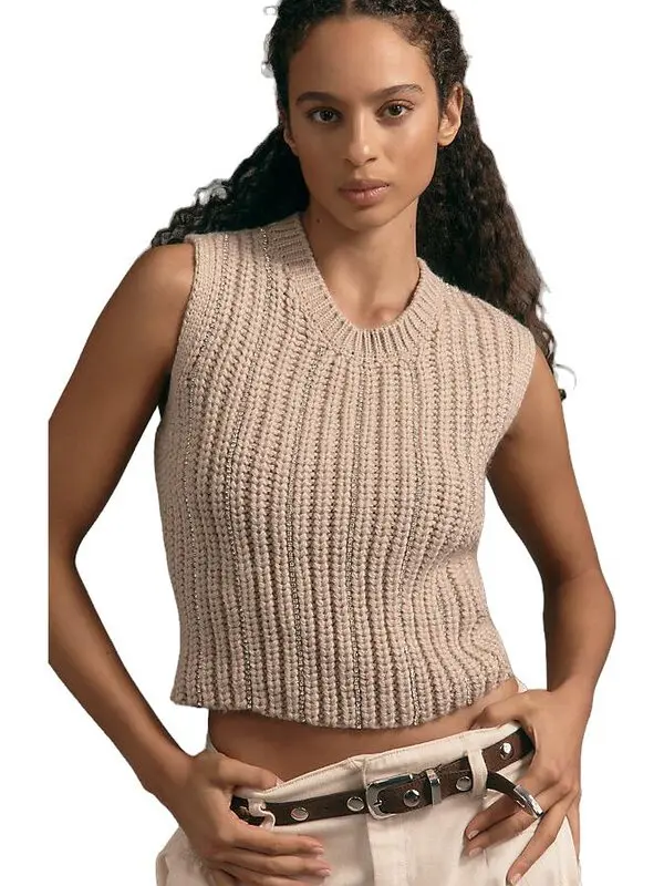 PILCRO Crew-neck Metallic Muscle Sweater Vest - Neutral