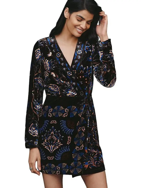 Farm Rio Arabesque Wrap Mini Dress - Arabesque Mix Scarves Bla