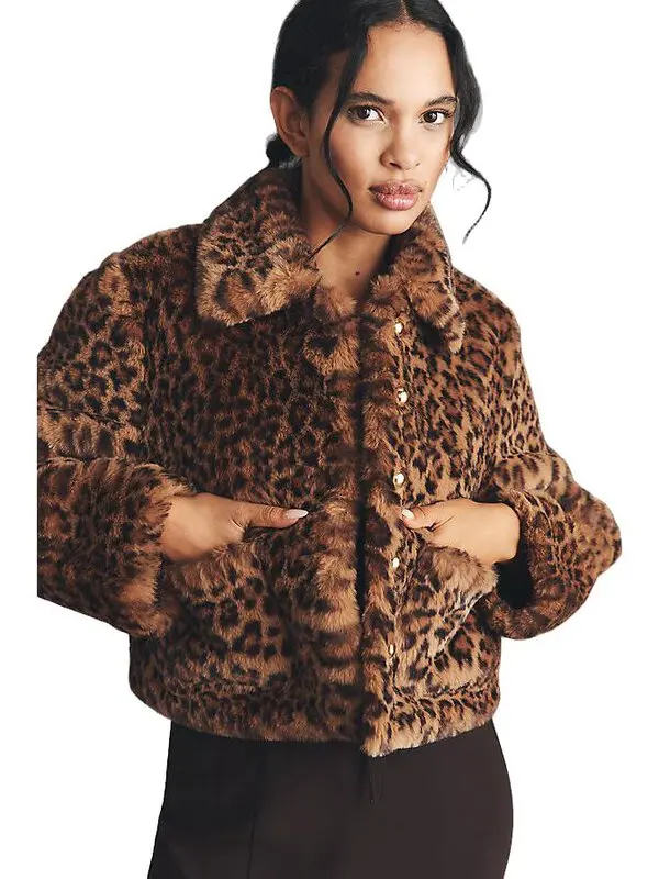 Maeve Faux Fur Leopard Crop Jacket - Cheetah