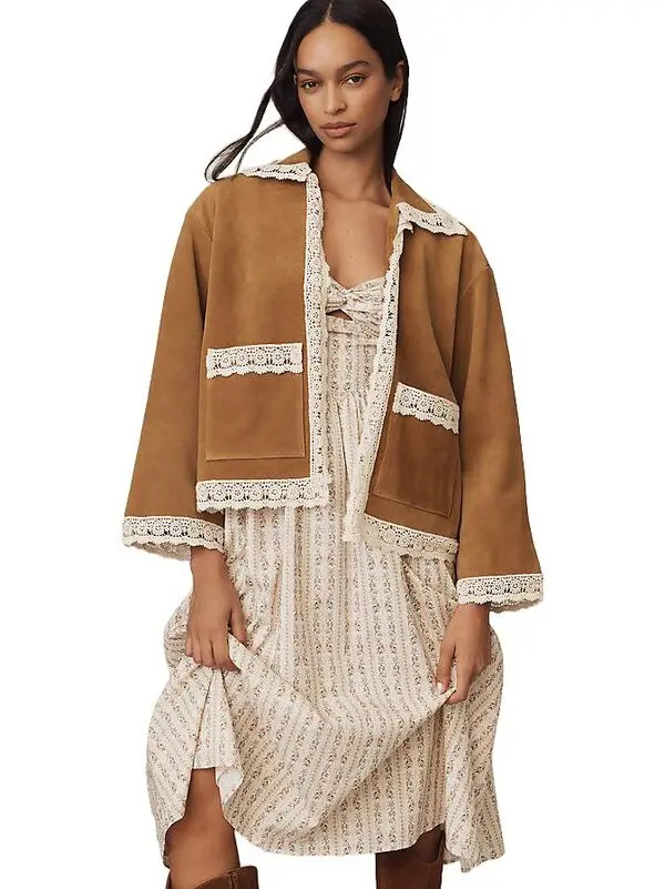 Anthropologie Suede Boxy Open-front Jacket - Tan