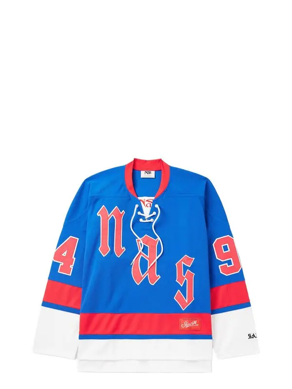 SAINT MXXXXXX Nas Logo-appliquéd Jersey Shirt - Blue