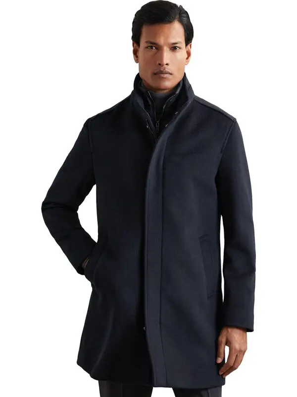 REISS Wool-blend Coat With Detachable Gilet Insert - Navy