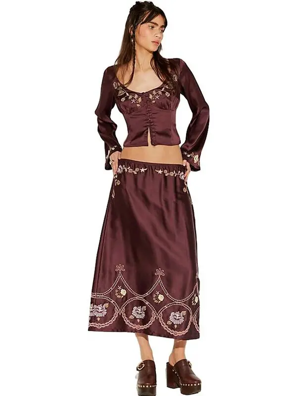 Free People Autumn Bloom Midi Skirt Set - Chocolate Grape Combo