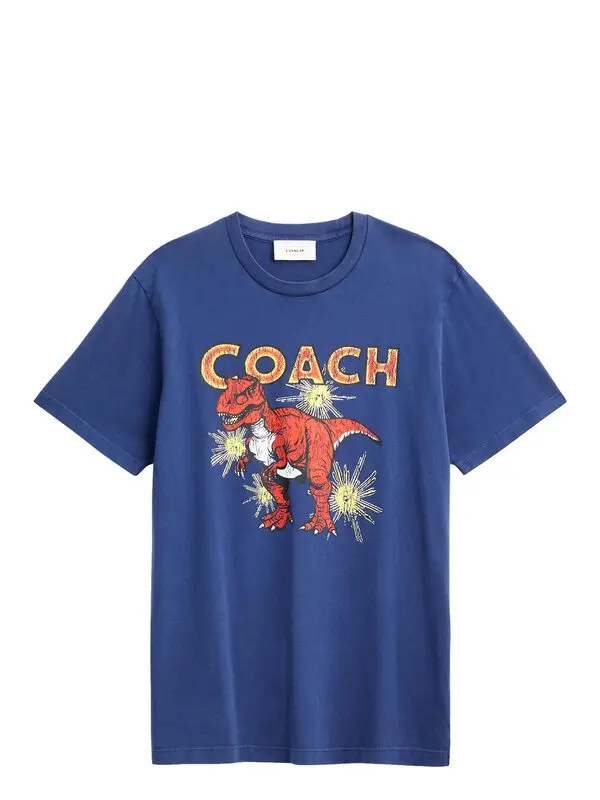 Coach Garment Washed Dinosaur T-shirt In Organic Cotton - Washed Blue