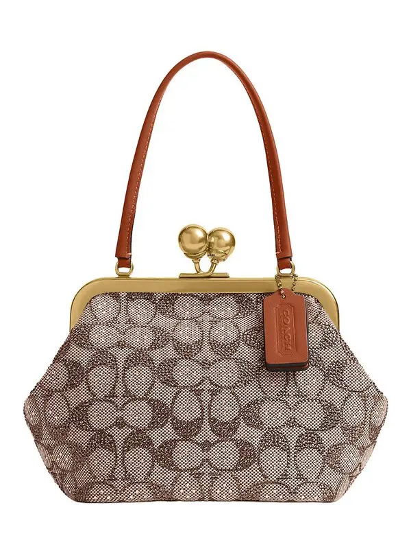 COACH® Kisslock Frame Bag 16 In Crystal Signature Jacquard - Brass/burnished Amber
