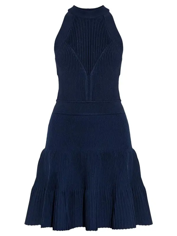 Balmain Sleeveless Ribbed Knit Dress - Navy Blue