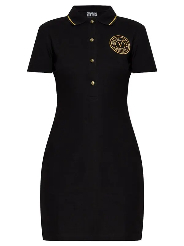 Versace Polo Dress With Embroidered Logo - Black