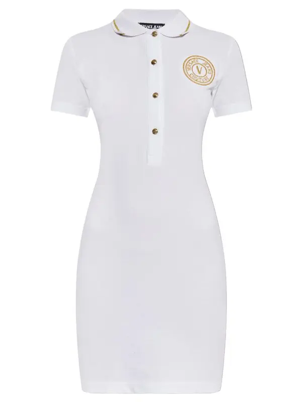 Versace Polo Dress With Embroidered Logo - White