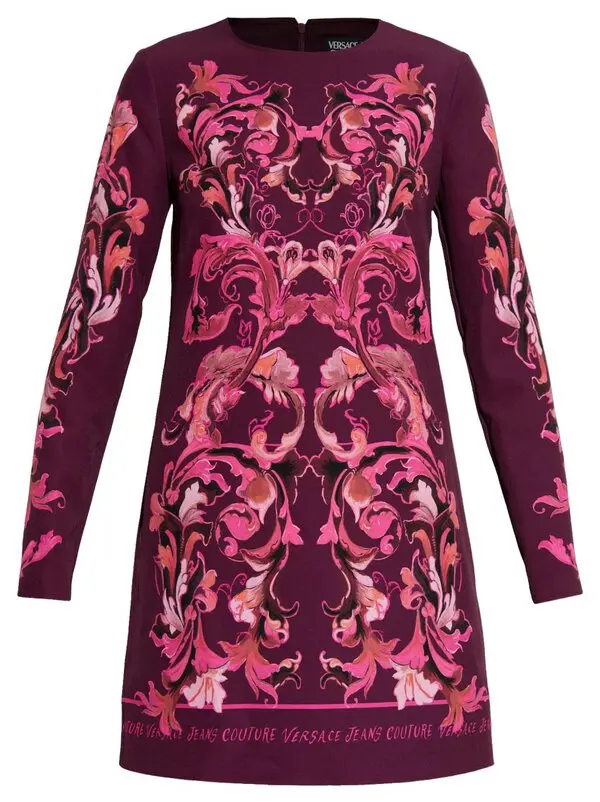 Versace Barocco Print Mini Dress - Burgundy