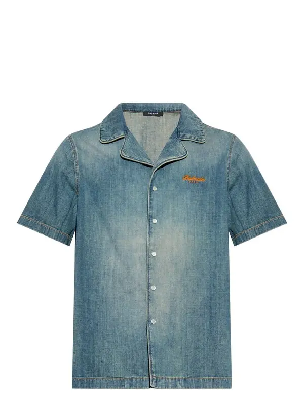 Balmain Denim Shirt With Short Sleeves - Blue