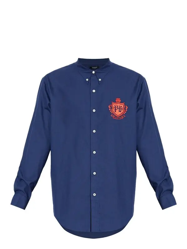Balmain Shirt With Embroidered Logo - Navy Blue