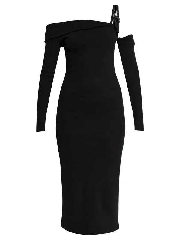 Versace Fitted Off-shoulder Midi Dress - Black