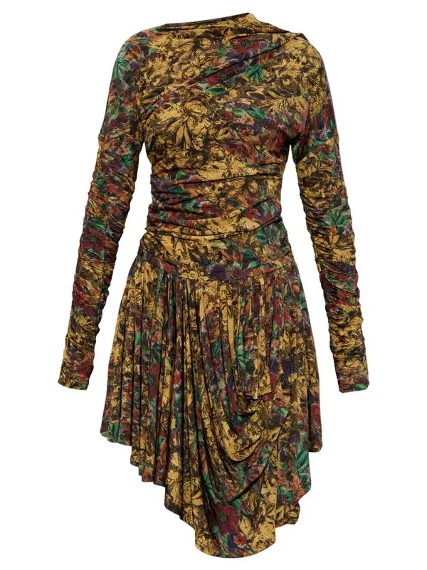 GANNI Floral Draped Dress - Multicolour