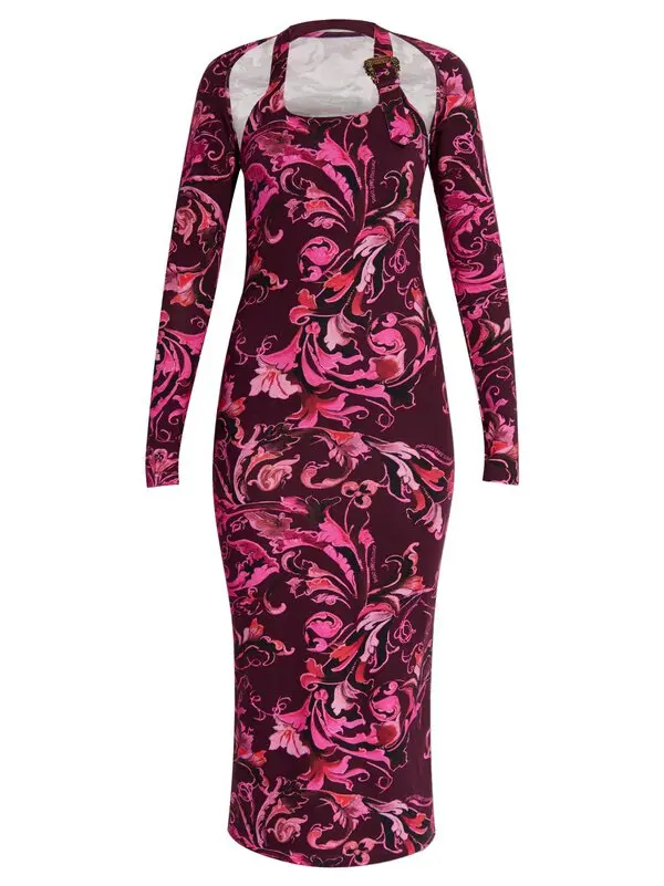 Versace Barocco Print Midi Dress - Burgundy