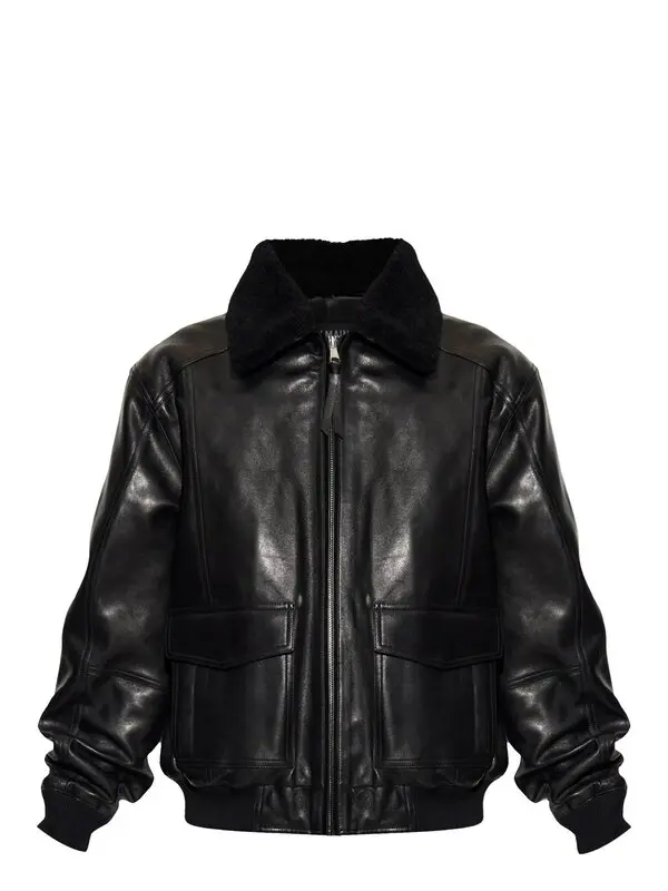 Balmain Lambskin Leather Bomber Jacket - Black
