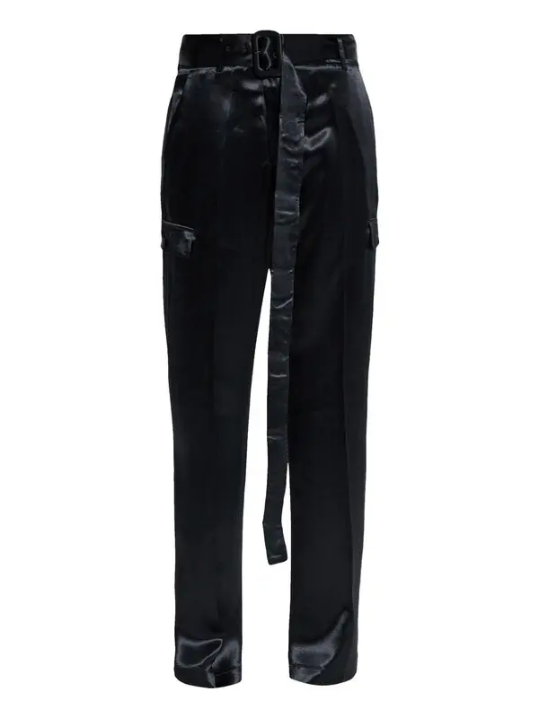 FERRAGAMO Satin Trousers With Belt - Black