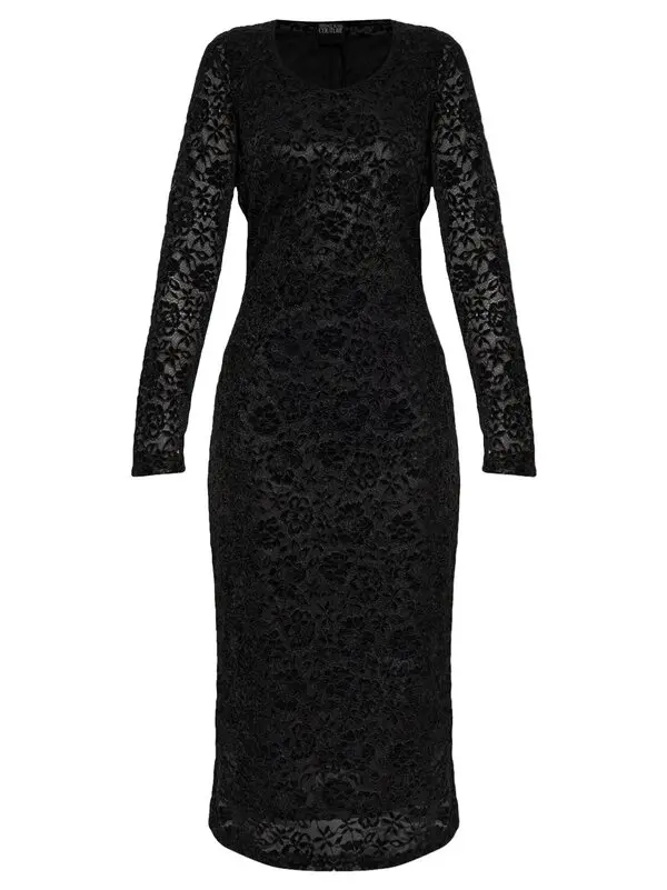 Versace Lace Sheath Midi Dress - Black