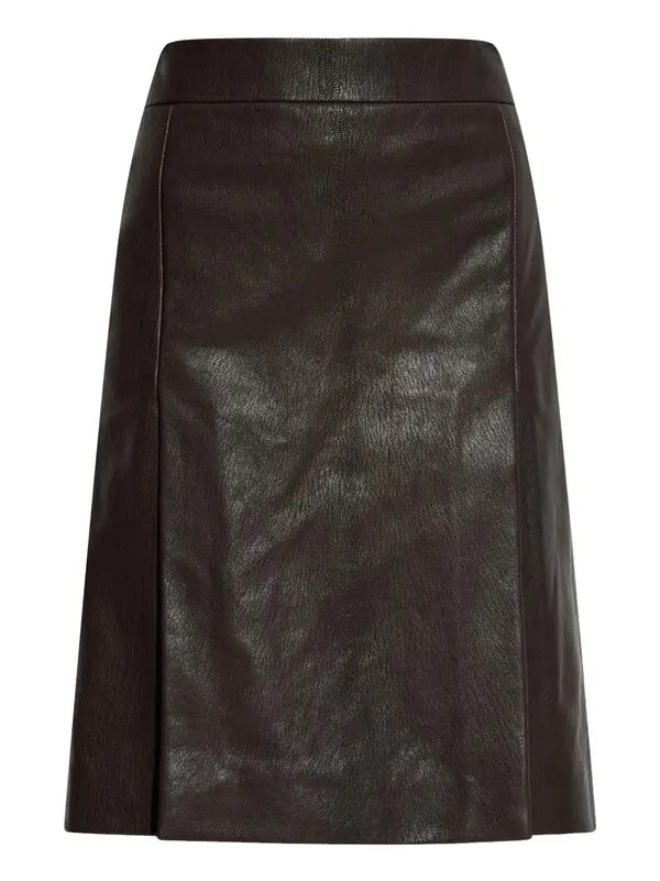 FERRAGAMO Leather Knee Length Skirt - Brown