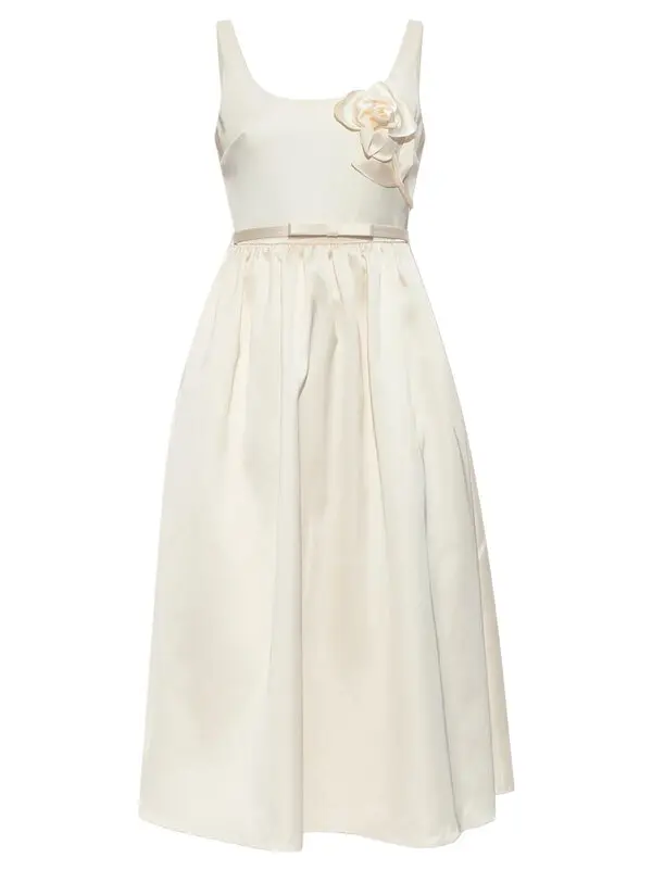 SELF-PORTRAIT Satin Midi Dress With Floral Detail - Cream