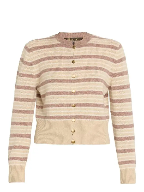 Loro Piana Fobello Striped Cashmere Cardigan - Bianc