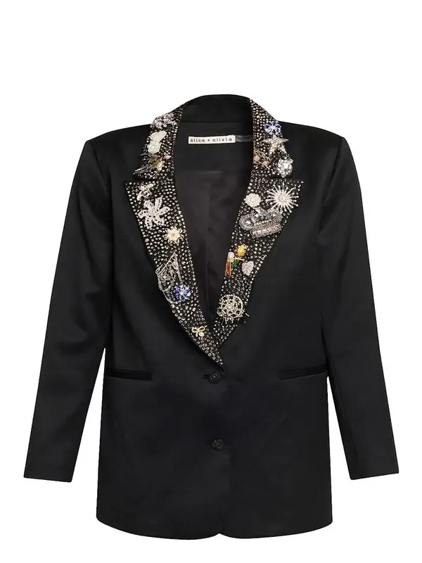 Alice + Olivia Elna Embellished Longline Blazer - Black