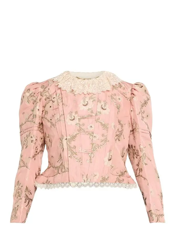 Chloé Floral-jacquard Jacket With Lace Collar - Tan Rose