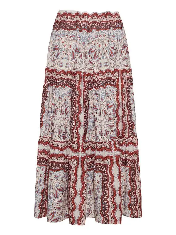 Cara Cara Melanie Tiered Cotton Voile Skirt - Paisley Scarf Ivory