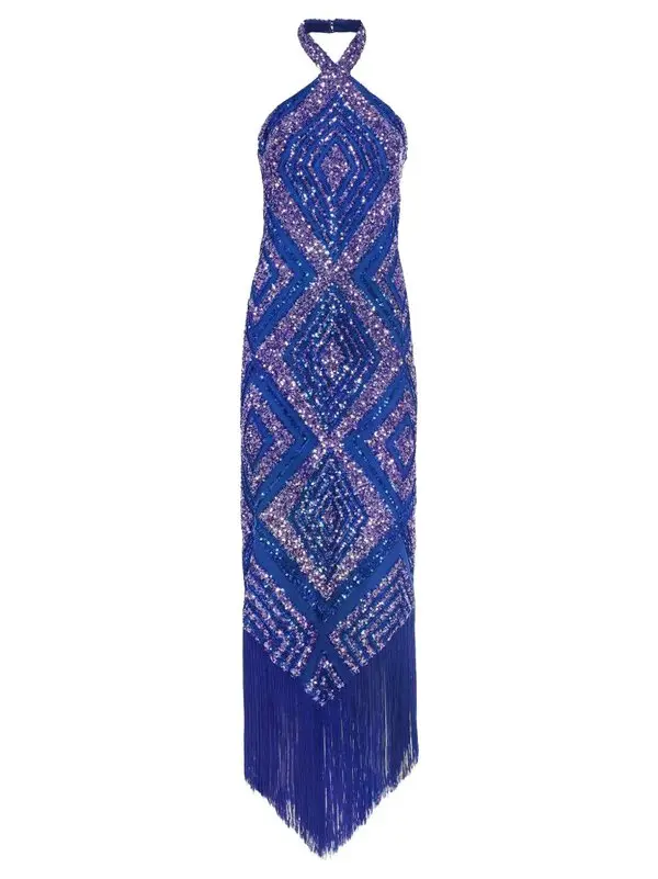 TALLER MARMO Nina Fringed Geometric Midi Dress - Blue