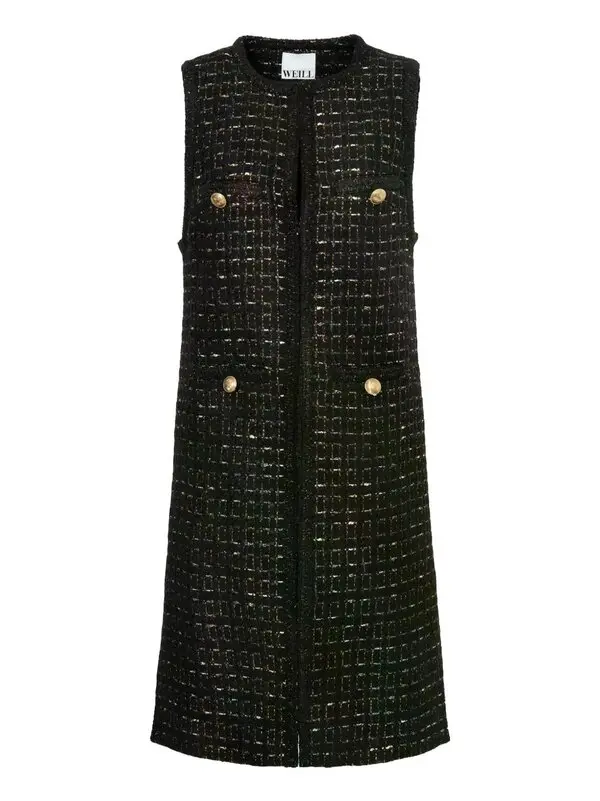 WEILL Tweed Effect Long Gilet - Black