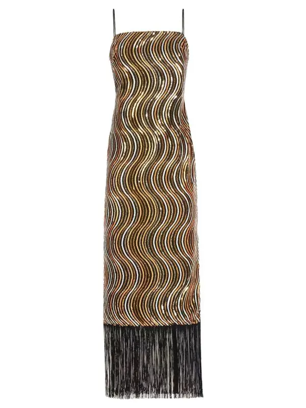TALLER MARMO Hemingway Disco Fringed Sequin-embellished Midi Dress - Gold
