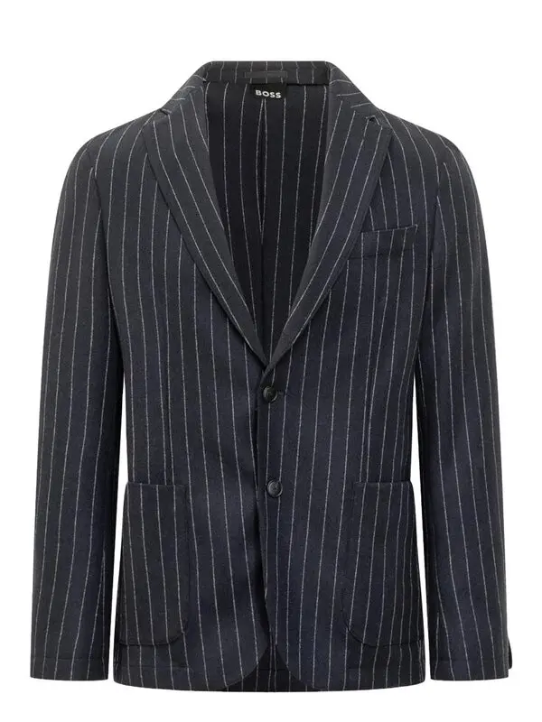BOSS Striped Wool Jacket - Blue