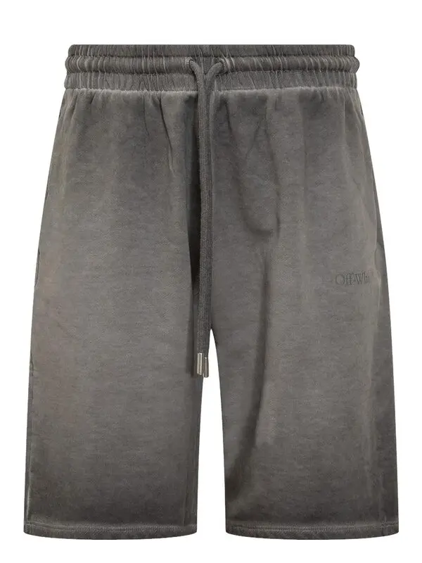 Off-White Cotton Bermuda Shorts With Logo - Grey