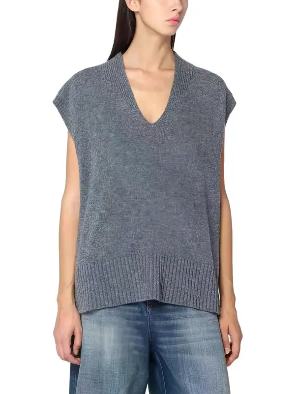 ROBERTO COLLINA V-neck Knitted Top - Grey