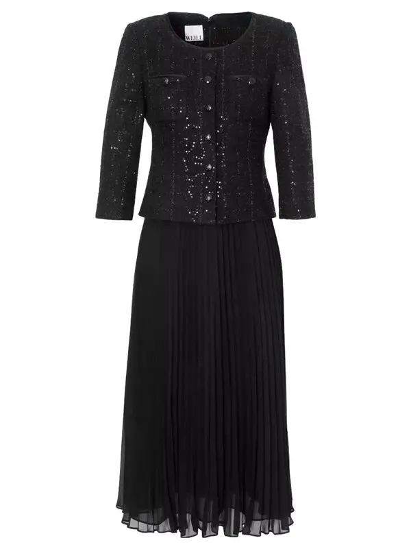 WEILL Midi Bi-material Pleated Dress - Black