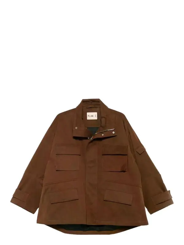 Plan C Delave Twill Military Jacket - Brown