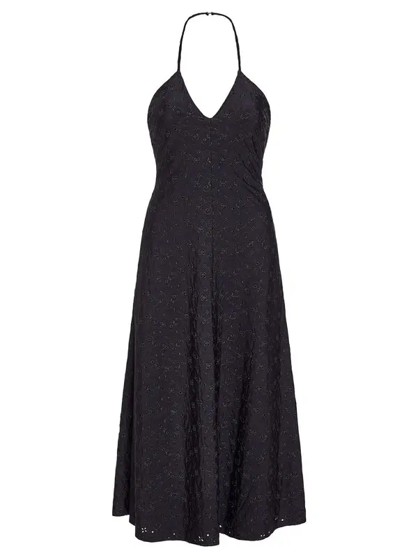 MARKARIAN Sylvette Eyelet Jersey Midi Halter Dress - Black