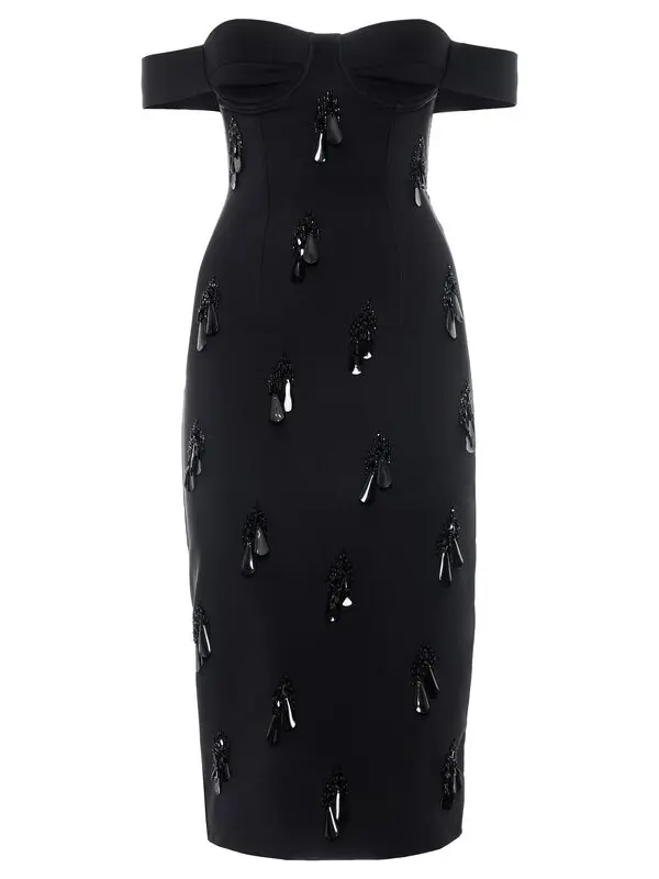DES_PHEMMES Bead-embellished Off-the-shoulder Midi Dress - Black