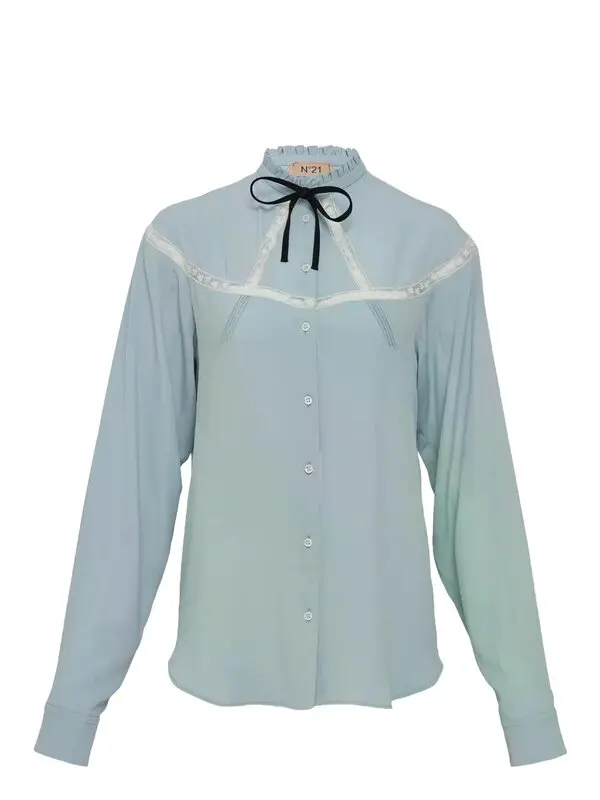 N°21 Bow-detail Lace-trimmed Shirt - Blue