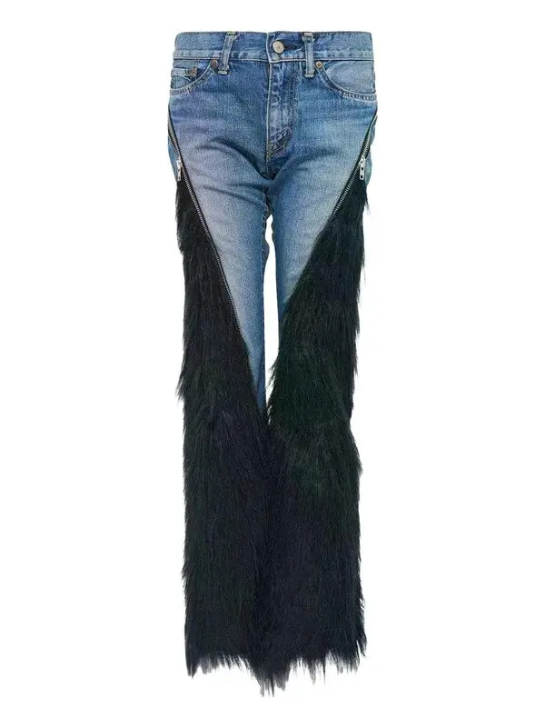 Junya Watanabe Faux-fur Paneled Straight Leg Jeans - Blue