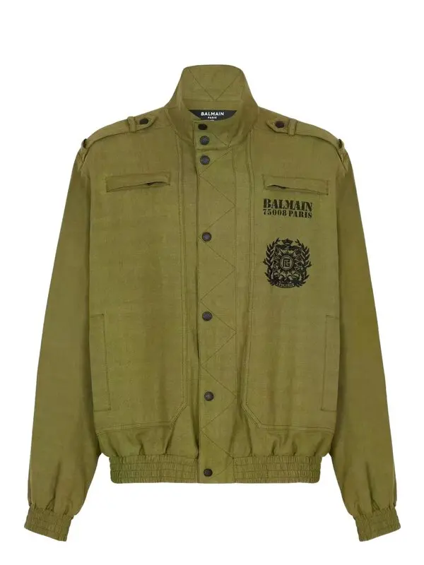 Balmain Embroidered-logo Cotton Bomber Jacket - Green