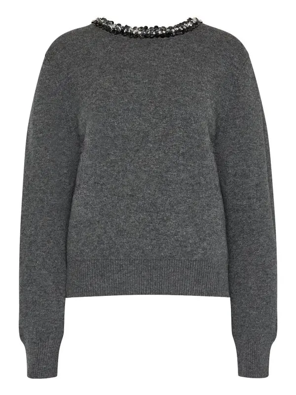 MILLY Embellished Crewneck Sweater - Charcoal
