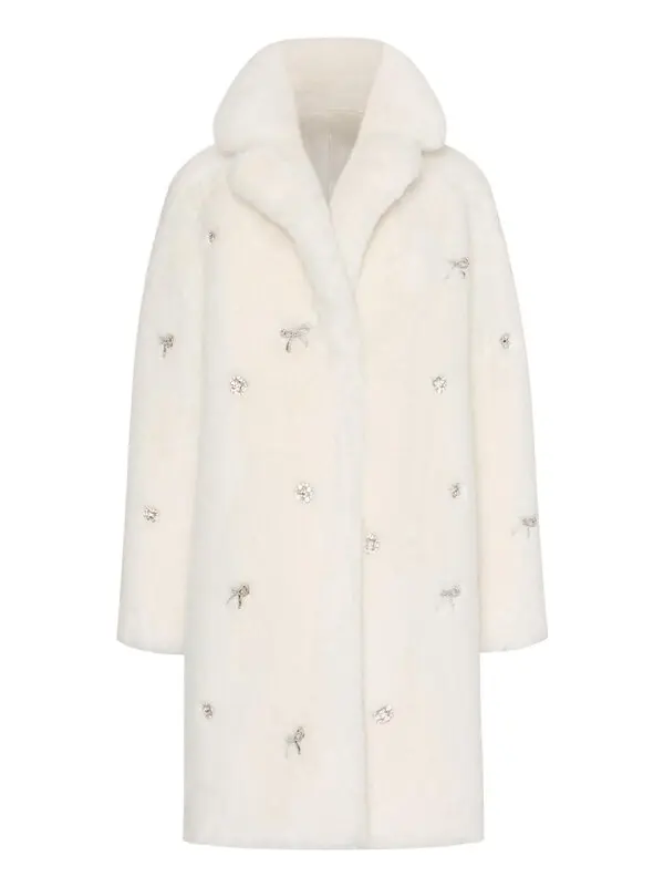MILLY Jewel Trimmed Faux Fur Jacket - Ivory