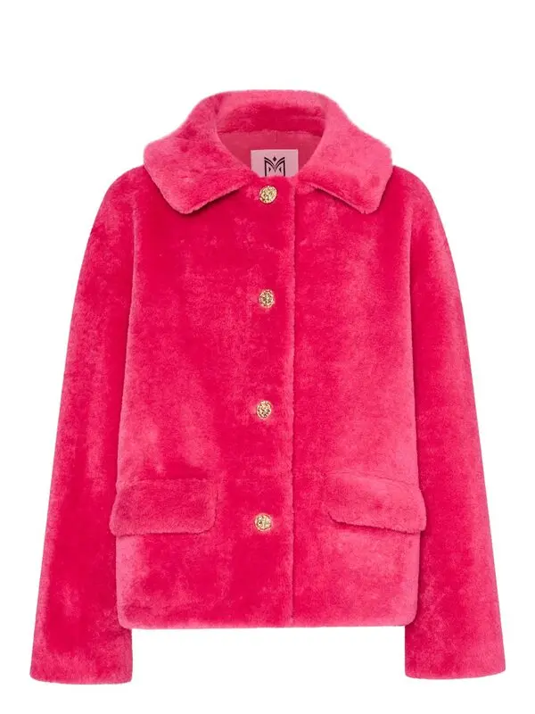 MILLY Short Faux Shearling Jacket - Magenta