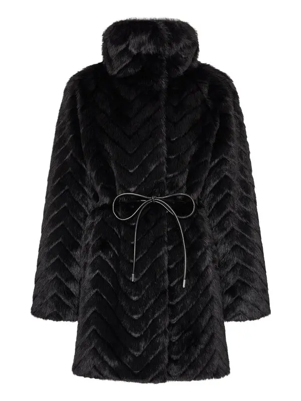 MILLY Dayna Chevron Faux Fur Coat - Black